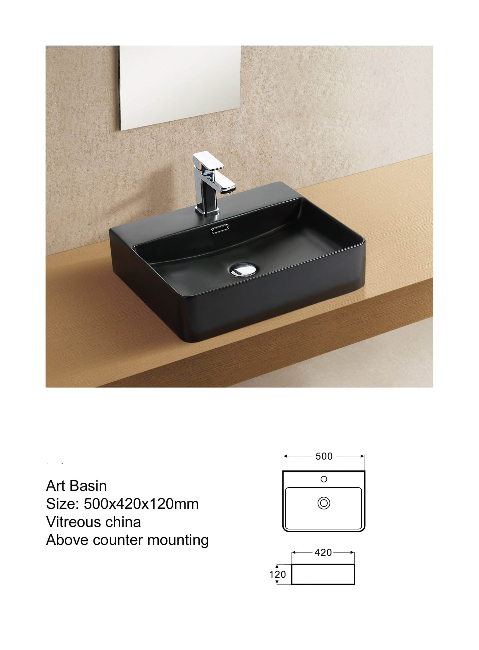 Bathroom Square Counter Top Matt Black Solid Surface Wash Art Basin ...